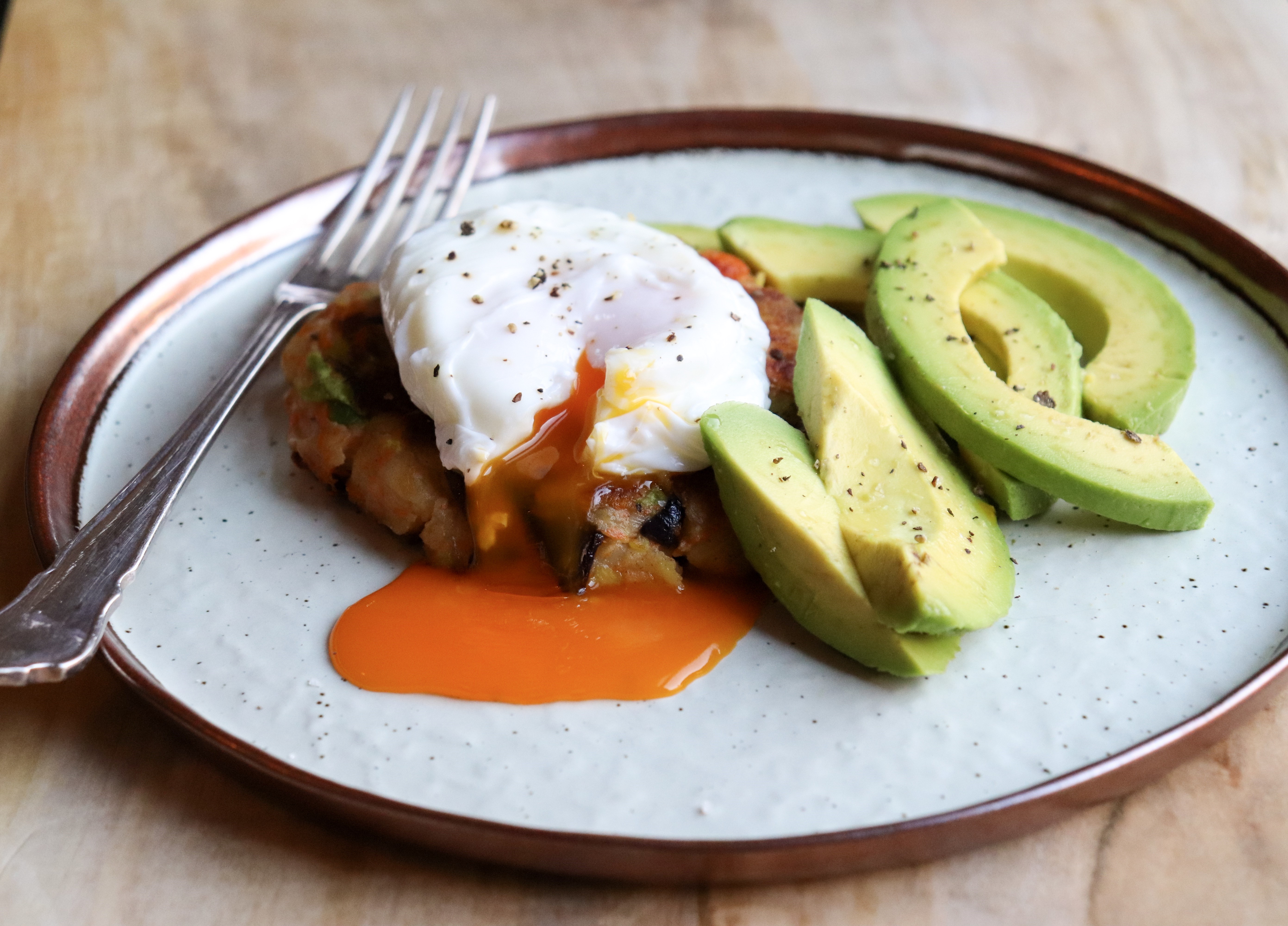 Roasted Potato Bubble and Squeak with Poached Egg and Avocado ...